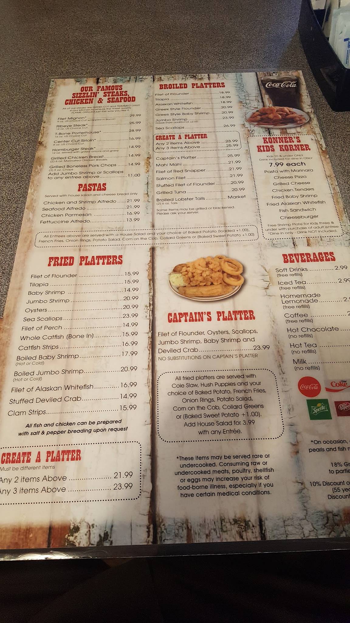 Menu at Captain Steve's Family Seafood Restaurant in Fort Mill, SC ...