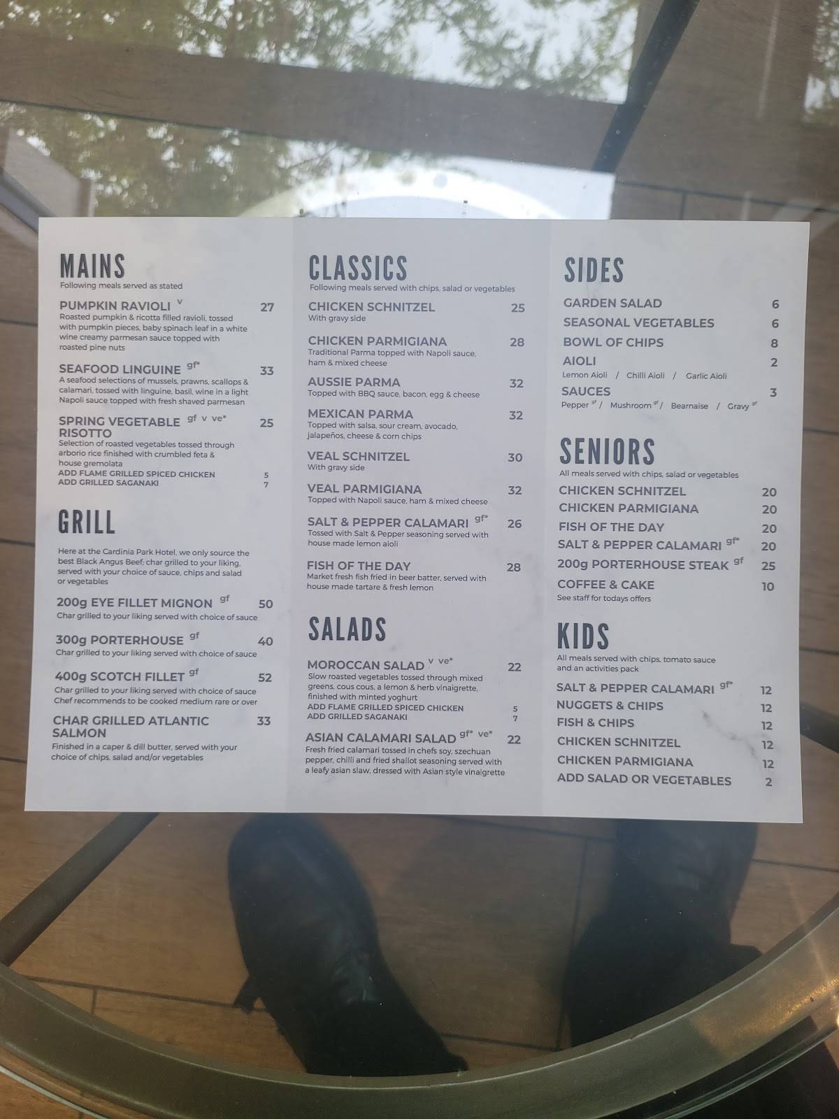 Menu at Cardinia Park Hotel restaurant, Beaconsfield