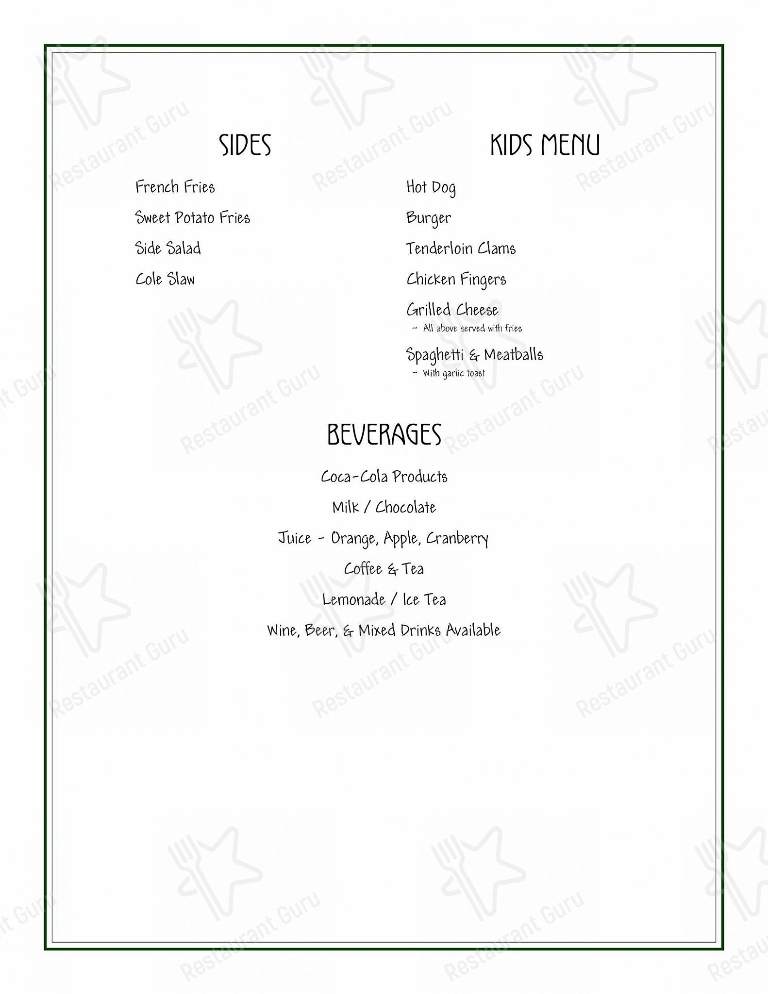 Menu at Greenhouse Restaurant, Caribou