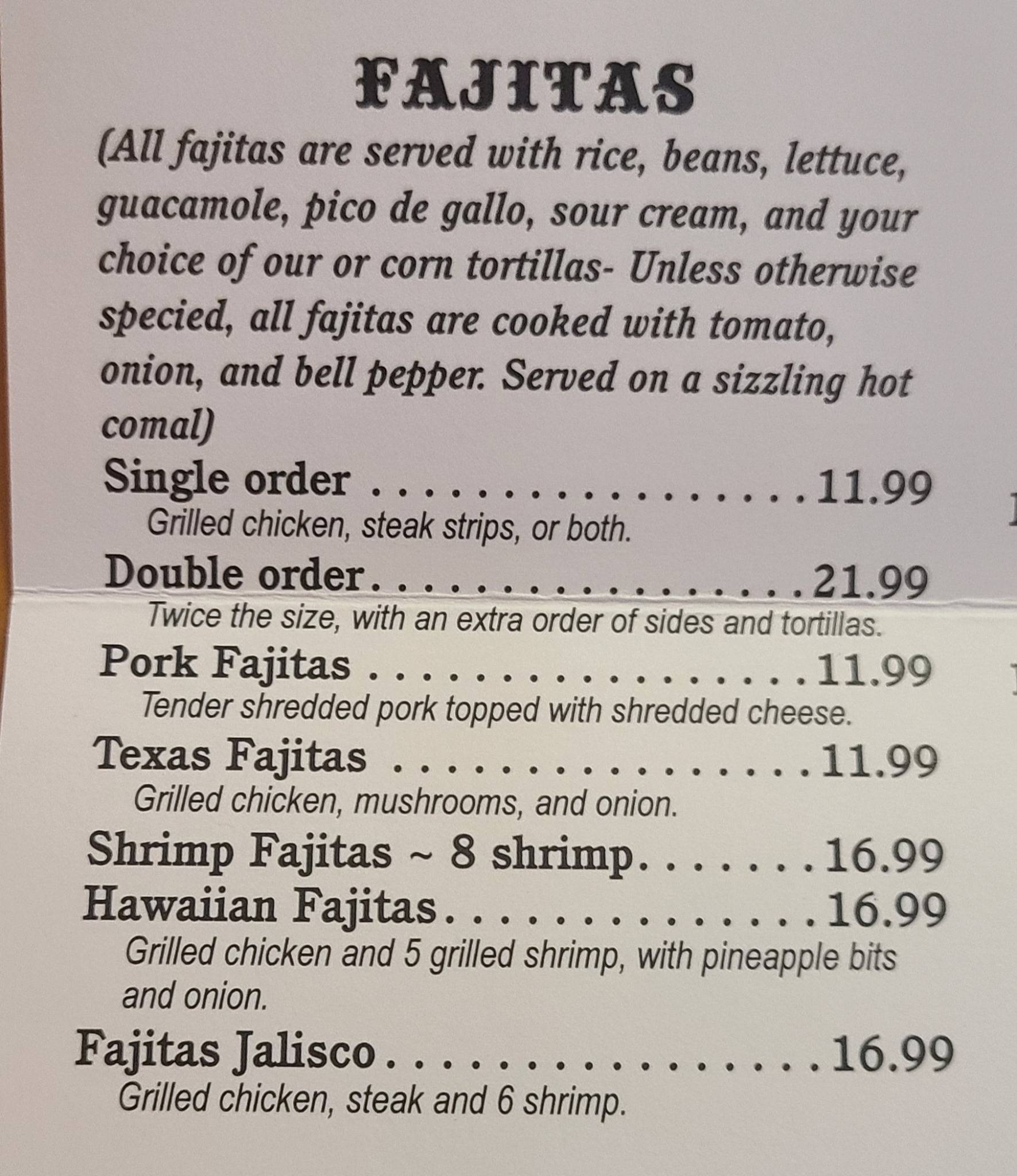 Menu at Mi Torito Carl Junction restaurant, Carl Junction