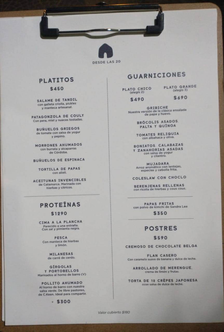 Carta del restaurante Casa Sáenz, Buenos Aires