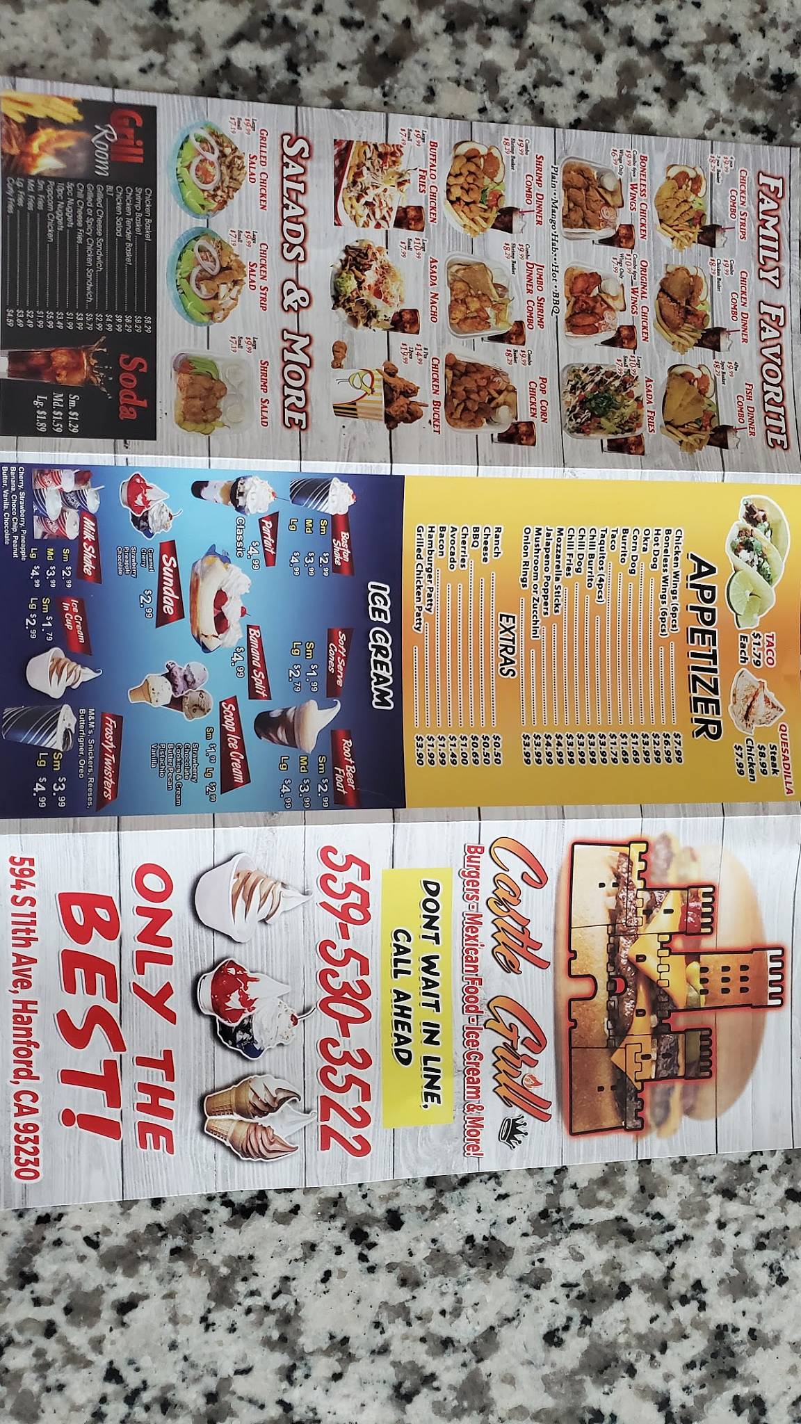 Menu at Castle Grill restaurant, Hanford