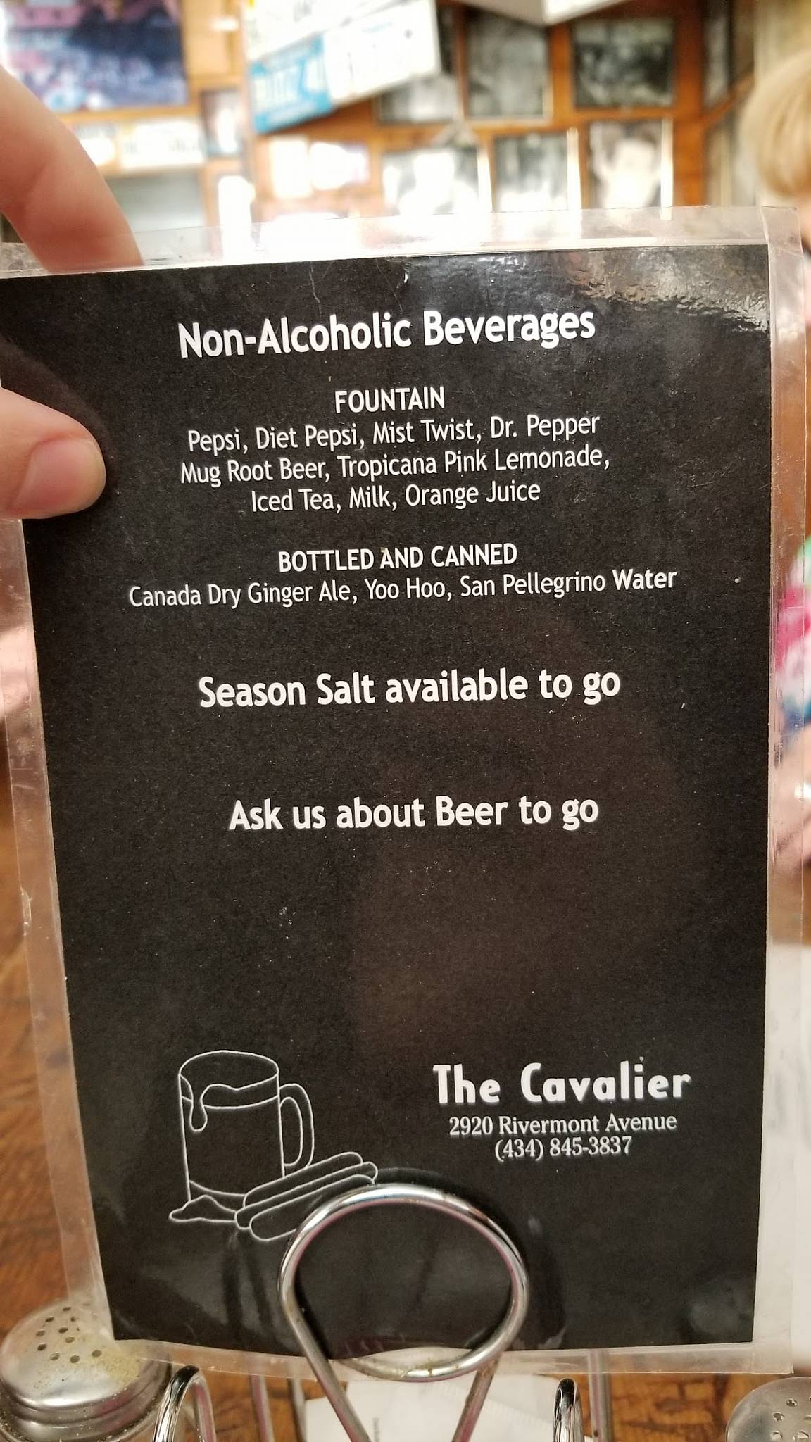 Menu at Cavalier Store restaurant, Lynchburg
