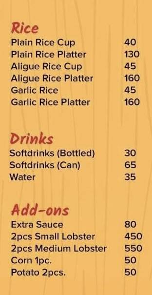 Menu at CrabPro Cebu restaurant, Cebu City