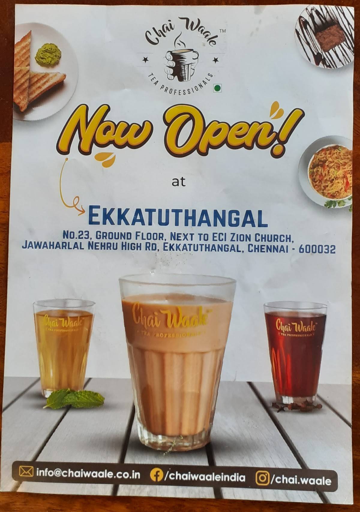 Menu at Chai Waale Ekkatuthangal, Chennai