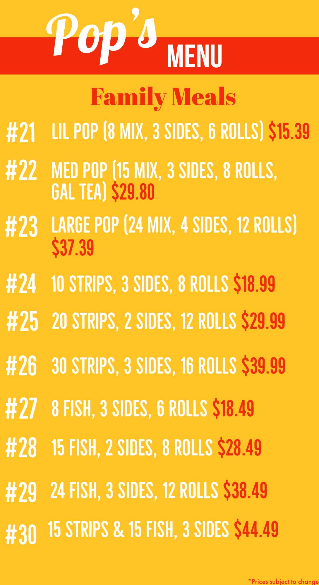Menu at Pop's Honey Fried Chicken restaurant, Chandler