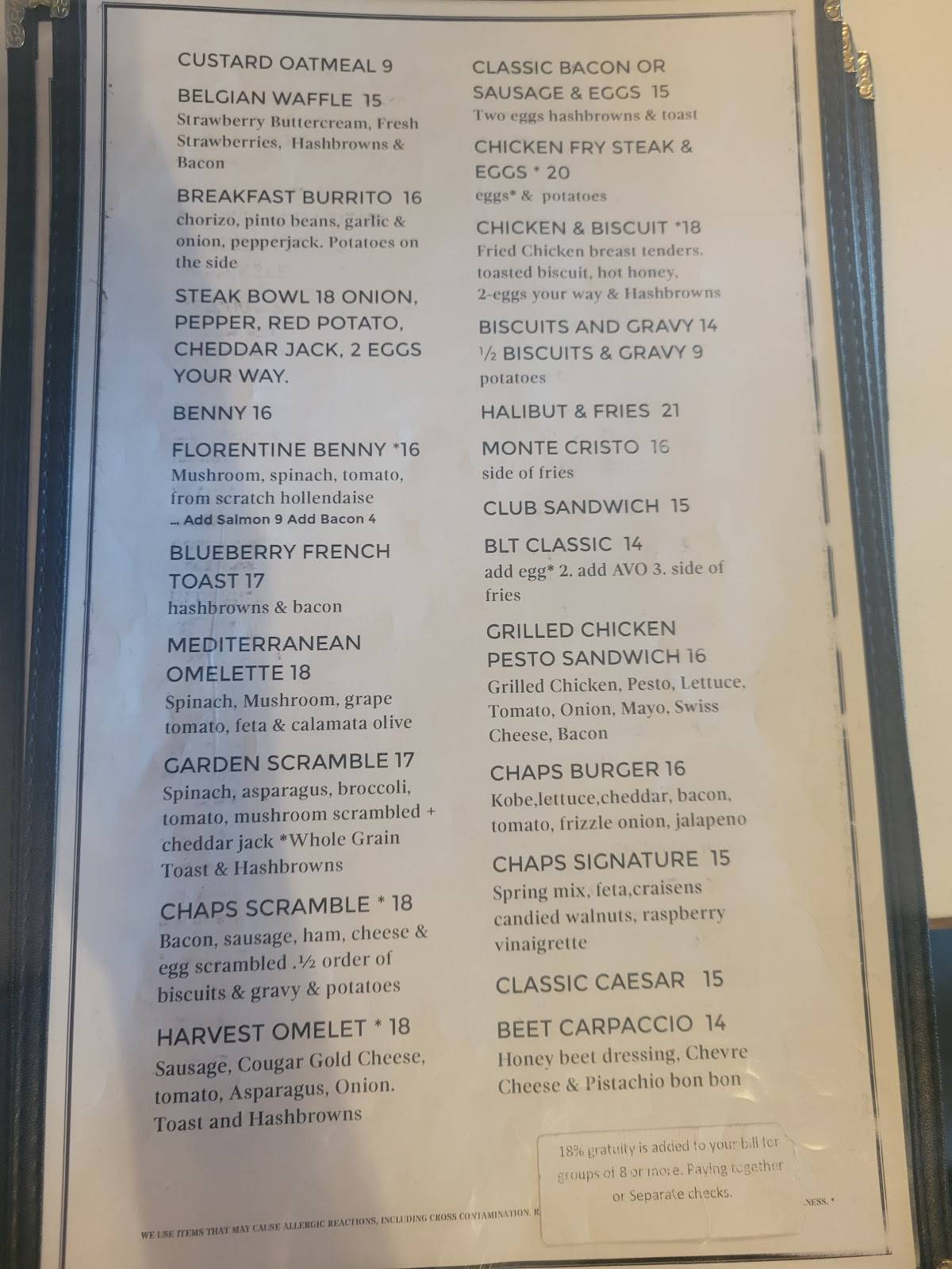 Menu at Chaps Diner and Bakery Spokane, Spokane