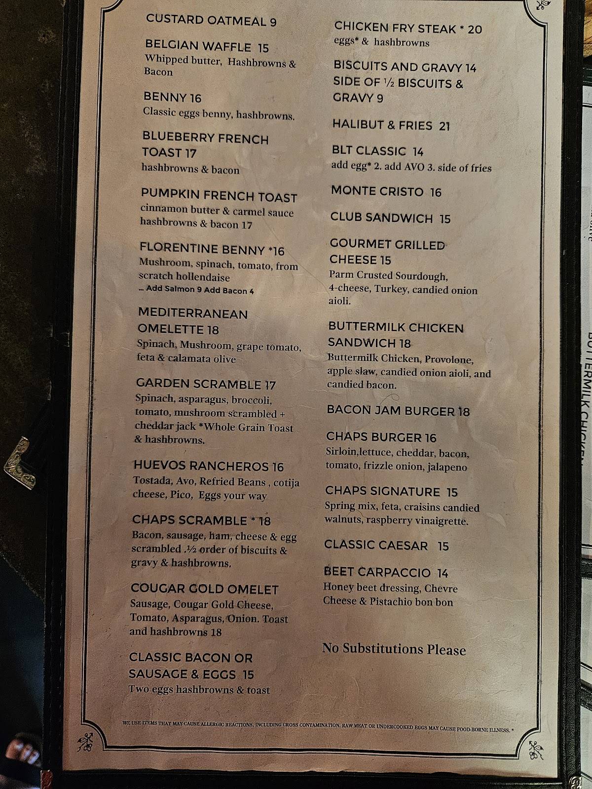Menu at Chaps Diner and Bakery Spokane, Spokane