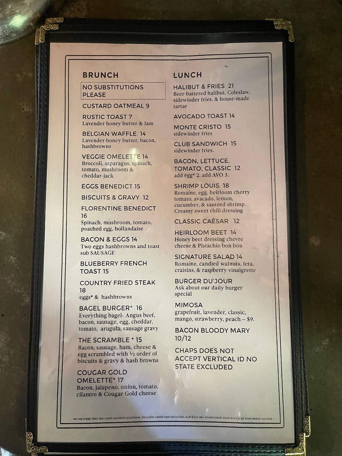 Menu at Chaps Diner and Bakery Spokane, Spokane