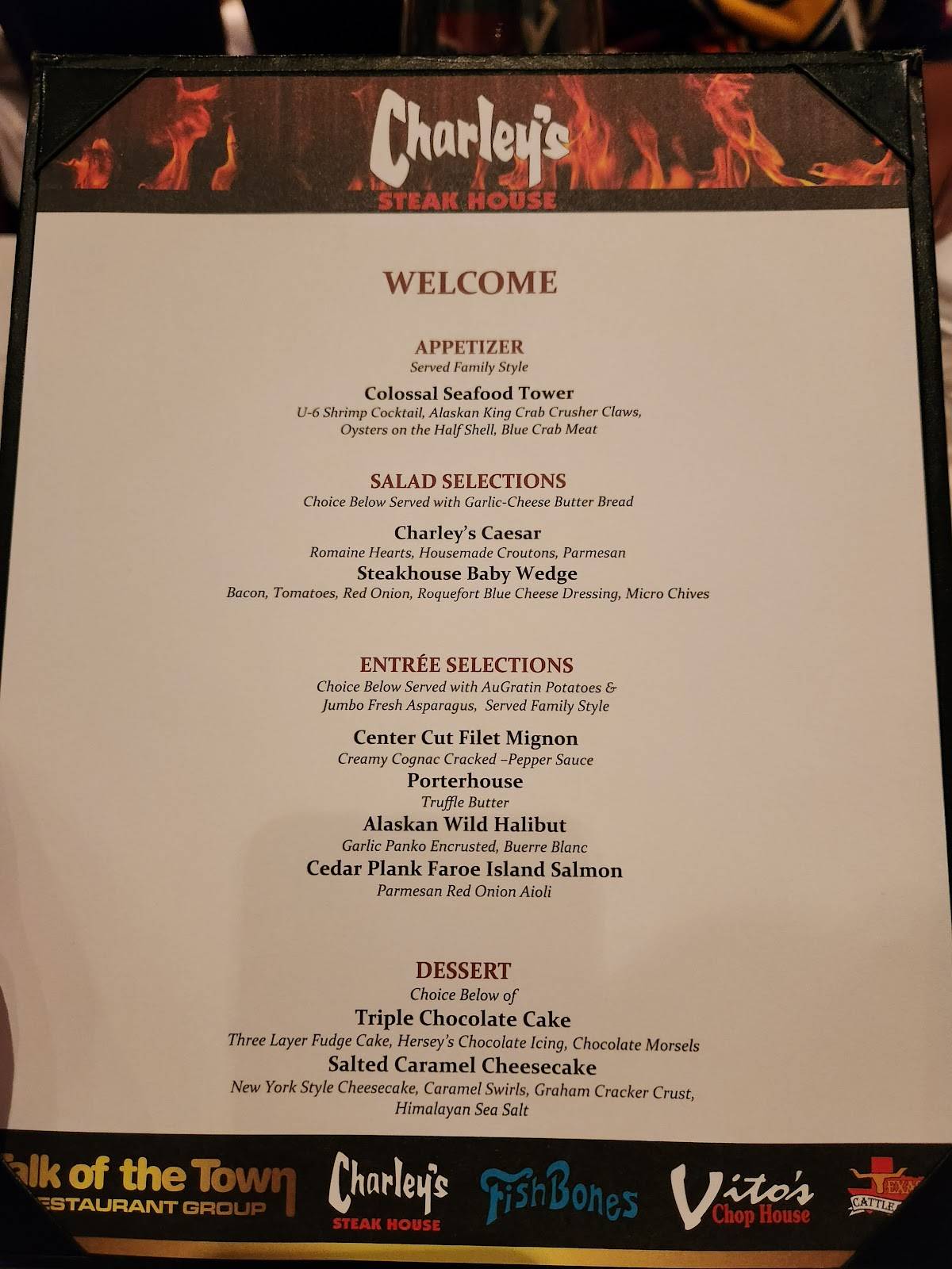 Menu at Charley's Steak House steakhouse, Orlando, International Dr #100