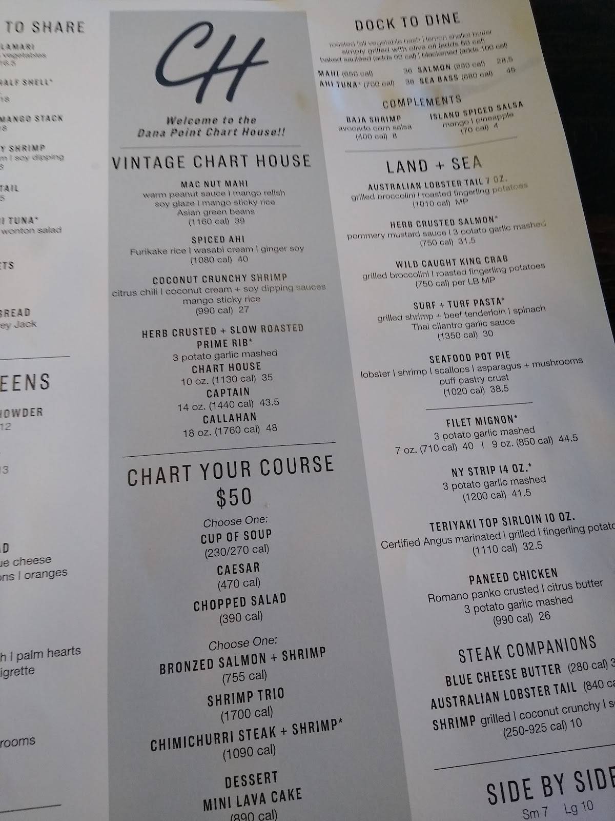 Menu at Chart House steakhouse, Dana Point