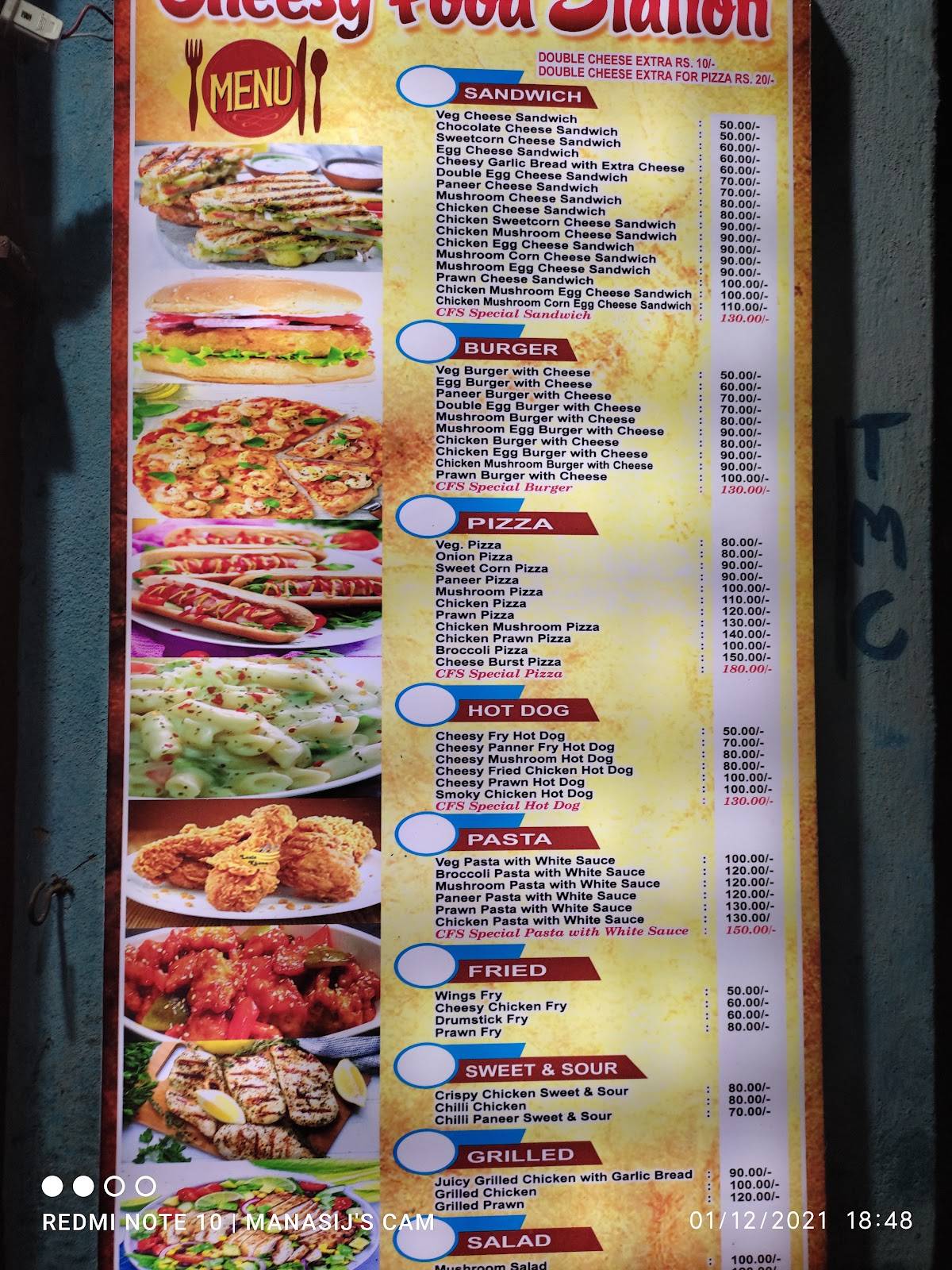 Menu at Cheesy food station., Kolkata