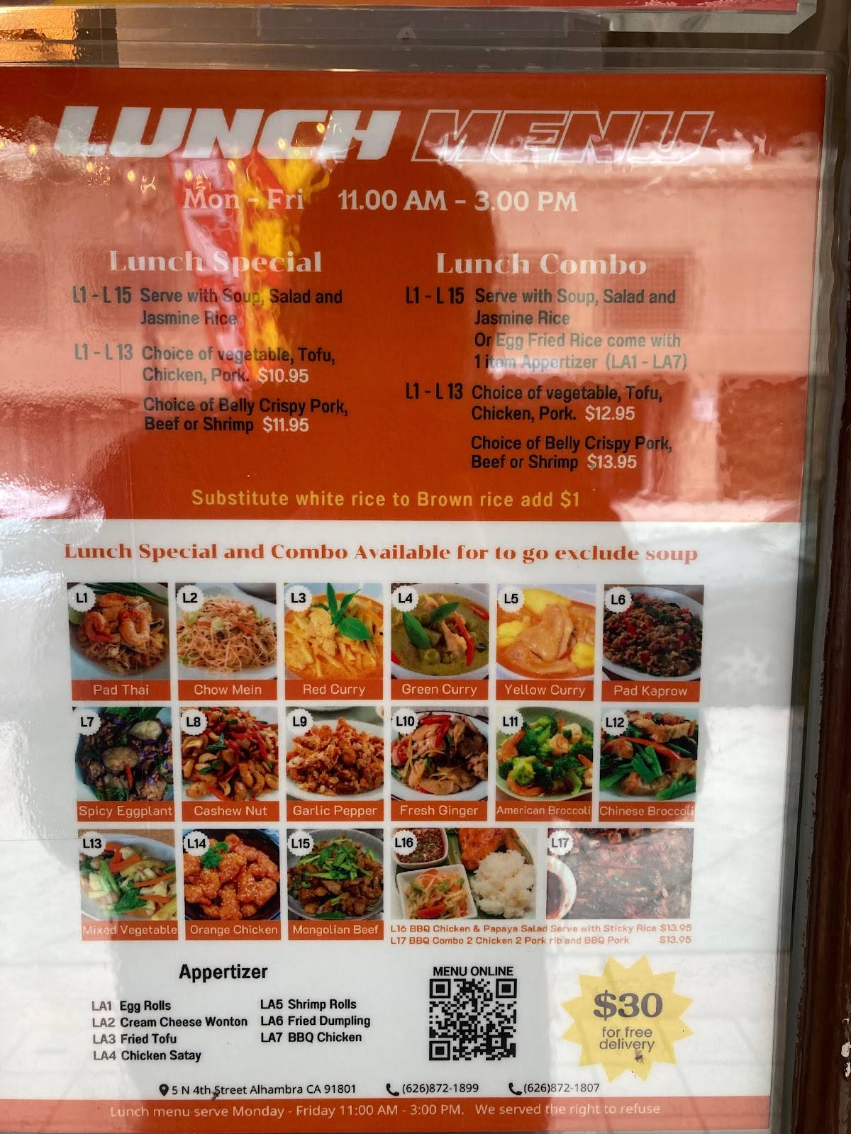 Carta del restaurante Chef G on 4th Thai Street Food, Alhambra