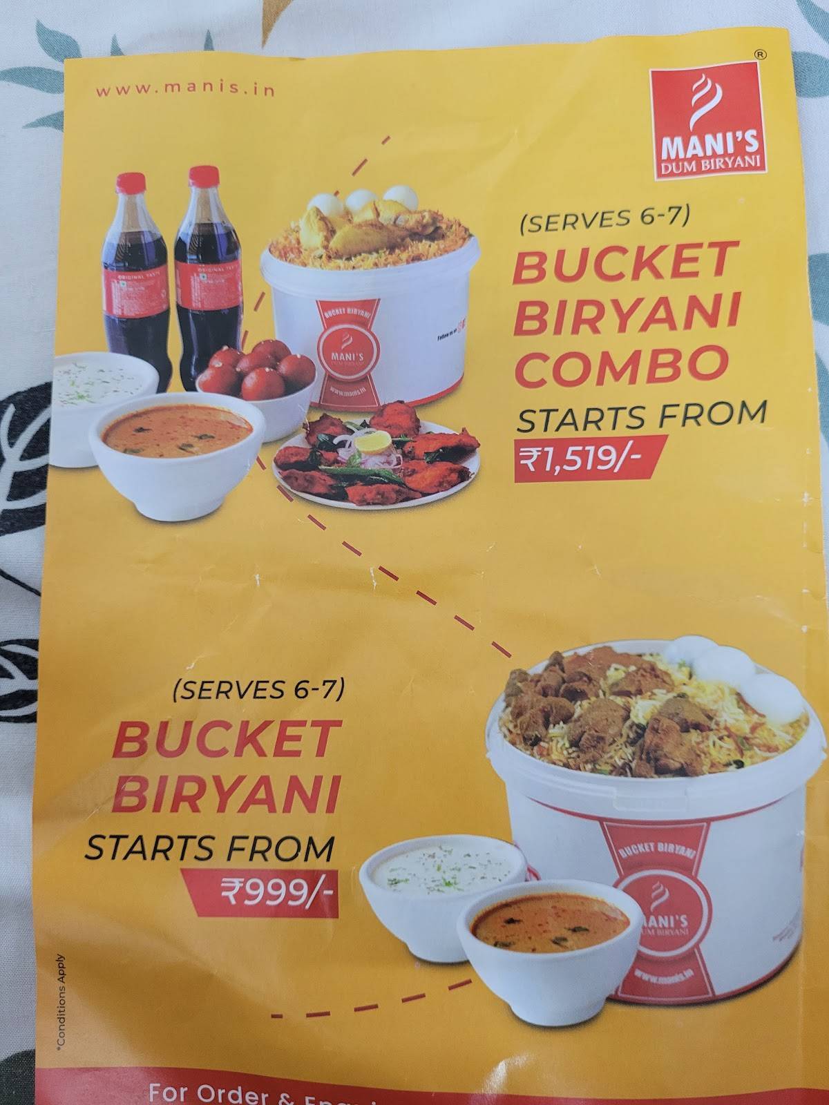 Menu at Mani's Dum Biryani - Siruseri, Chennai