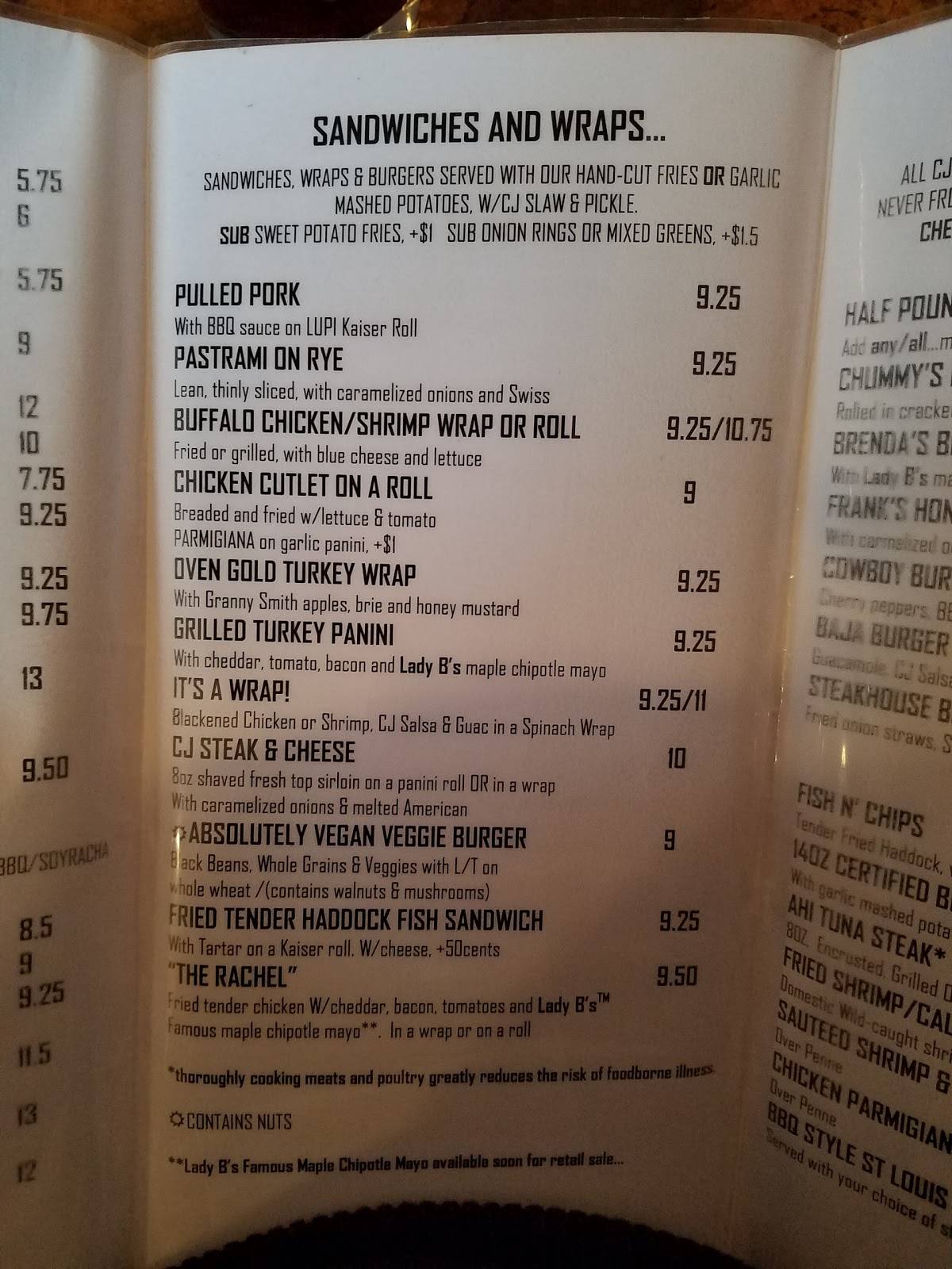 Menu at C.J. Sparrow pub & bar, Cheshire