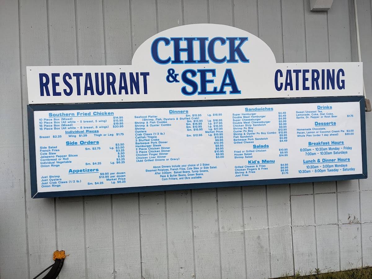 Menu at Chick & Sea Foods restaurant, Foley