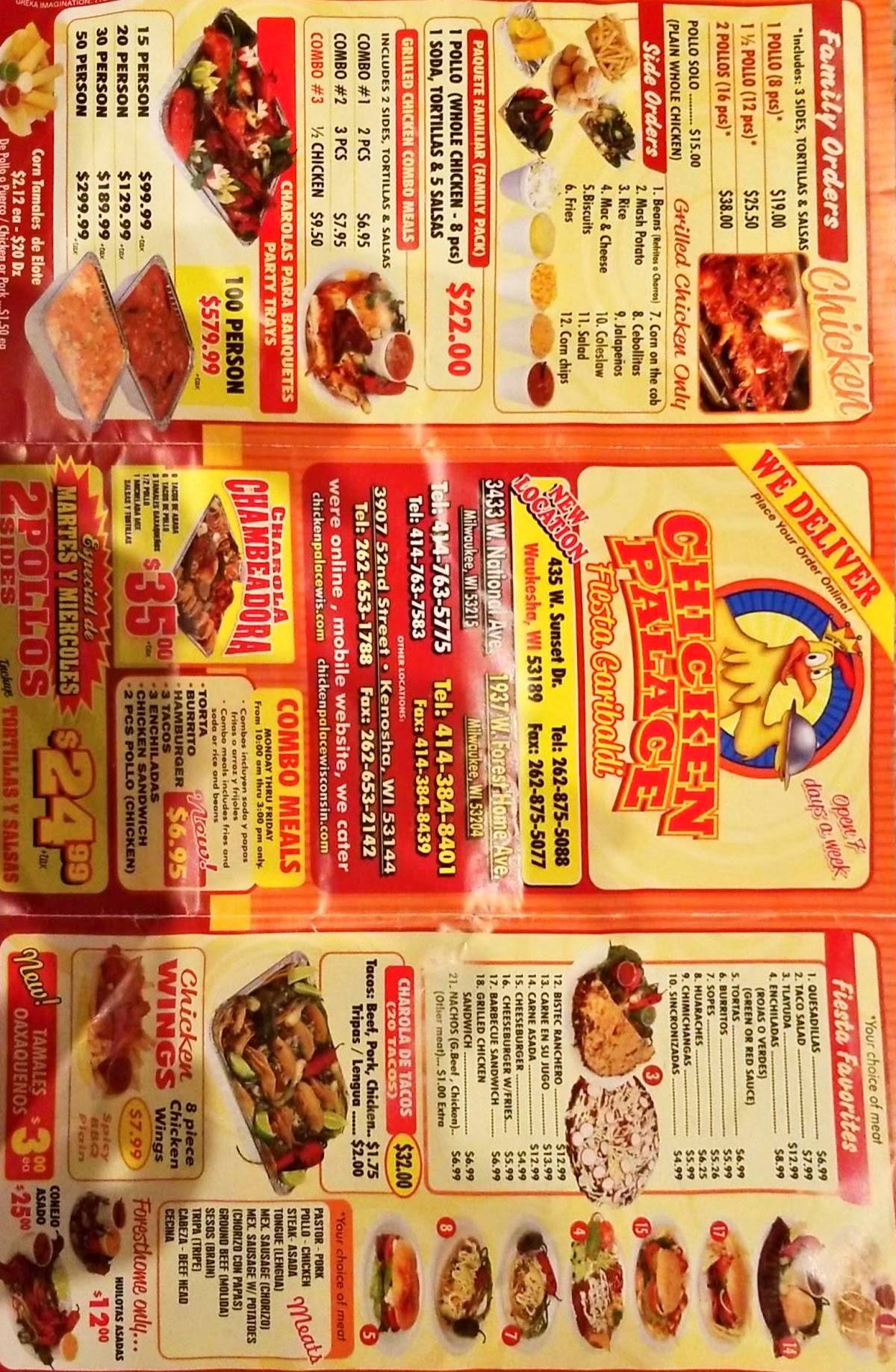 Menu at Chicken Palace Sunset restaurant, Waukesha