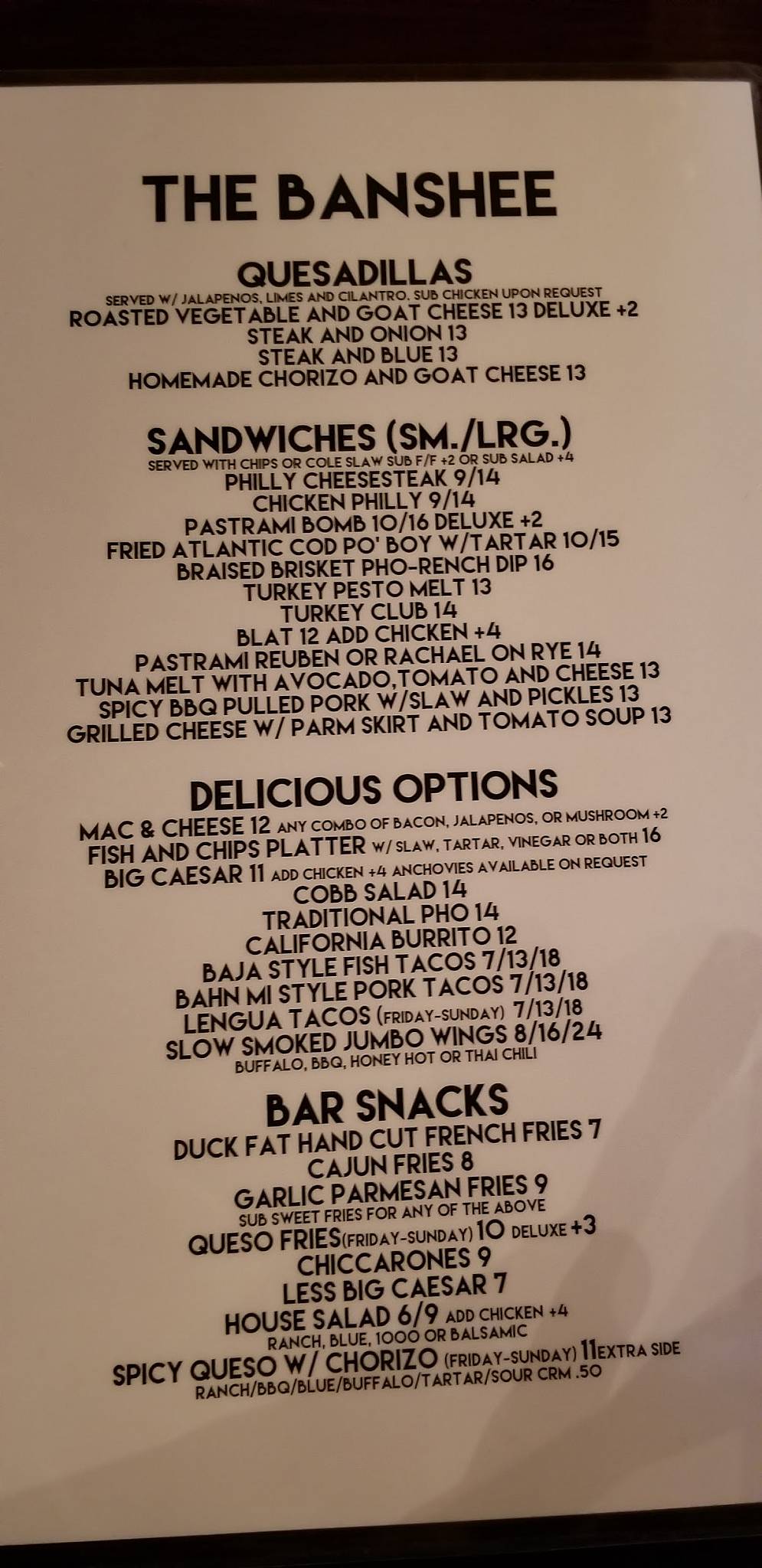 Menu at The Banshee pub & bar, Chico, 134 W 2nd St