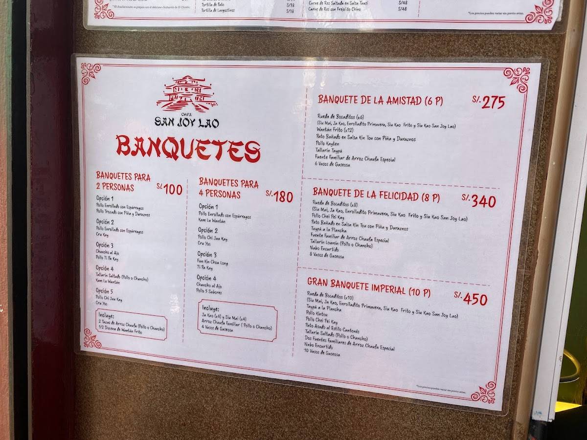 Carta del restaurante Chifa San Joy Lao, Lima, Jr. Ucayali 779