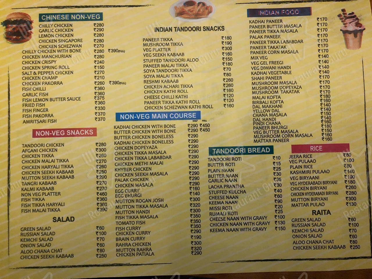 Menu at Chill Out, Amritsar