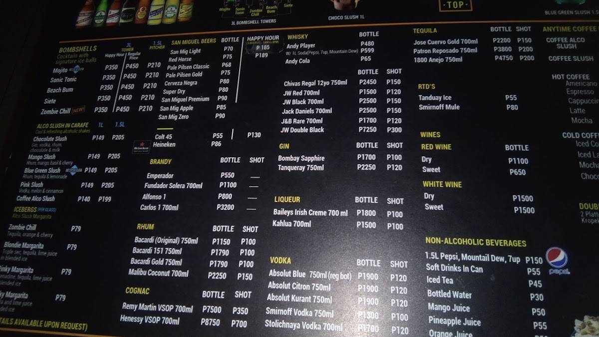 Menu at Chill Top Cubao - Roofdeck Restobar, Quezon City, 266 P. Tuazon ...