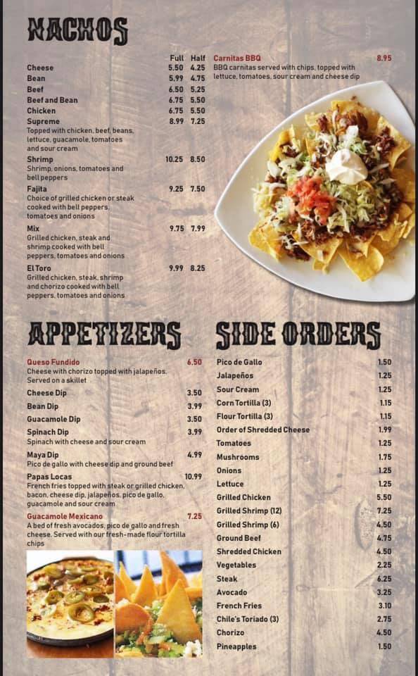 Menu at El Toro restaurant, Chillicothe