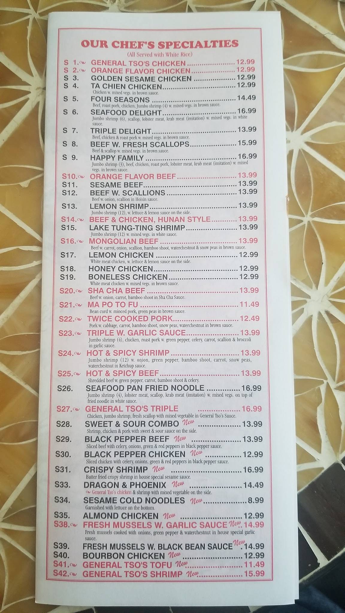 Menu at China Taste restaurant, Sarasota, Tuttle Ave