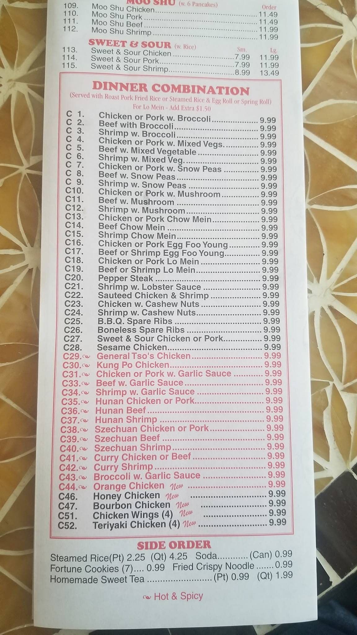 Menu at China Taste restaurant, Sarasota, Tuttle Ave