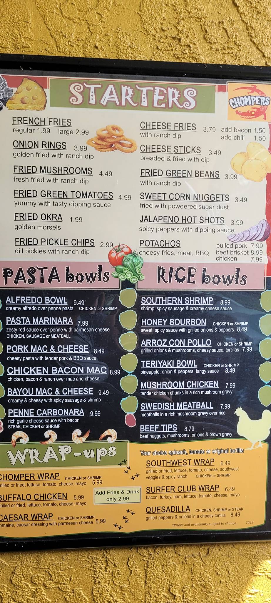 Menu at Chompers Diner restaurant, Fanning Springs