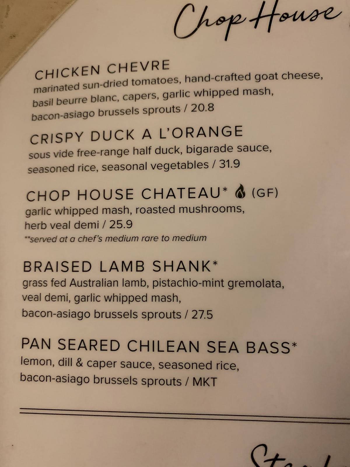 Menu at Chop House at Lake Sumter steakhouse, The Villages