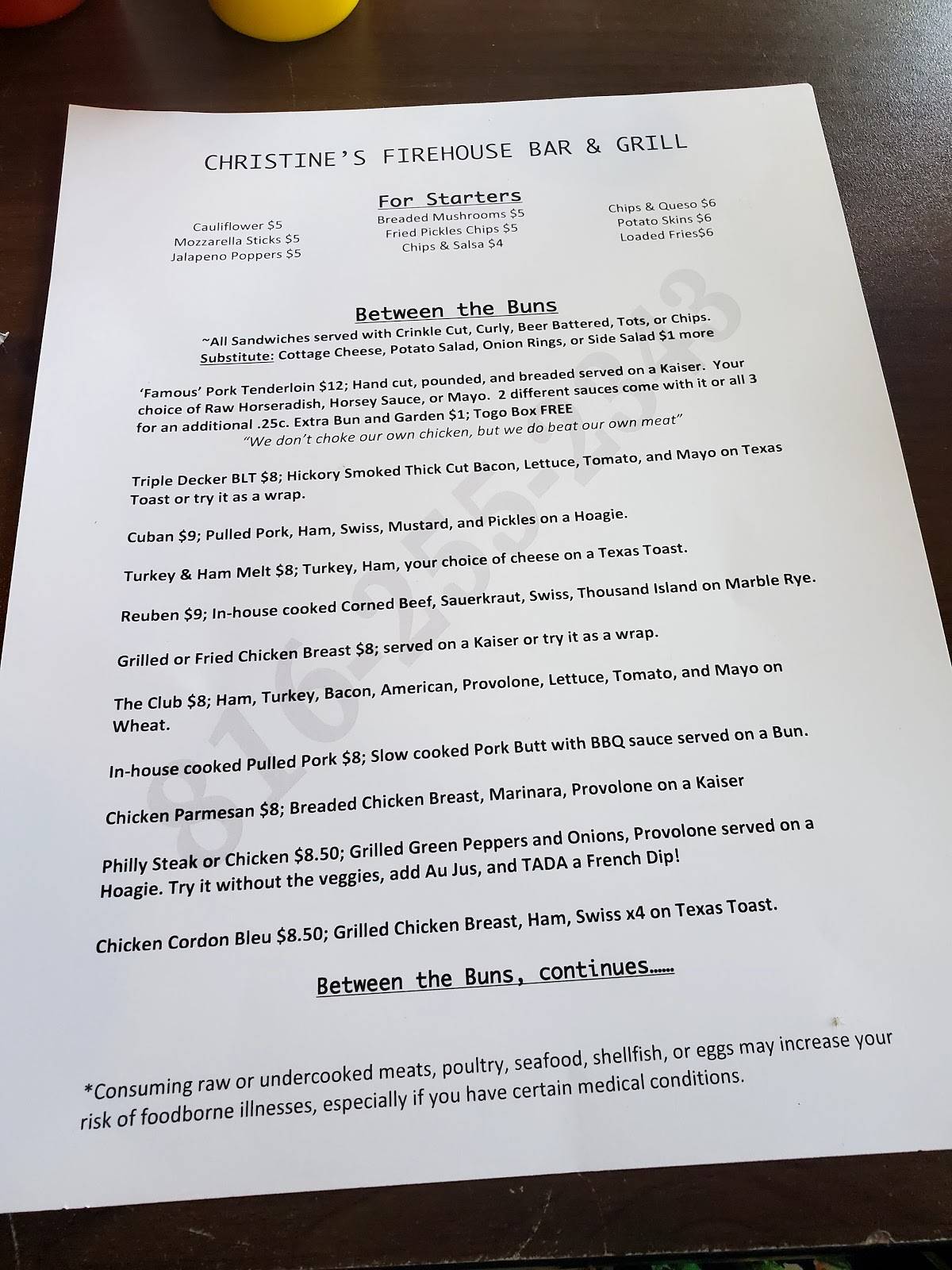 Menu at Christine's Firehouse pub & bar, North Kansas City