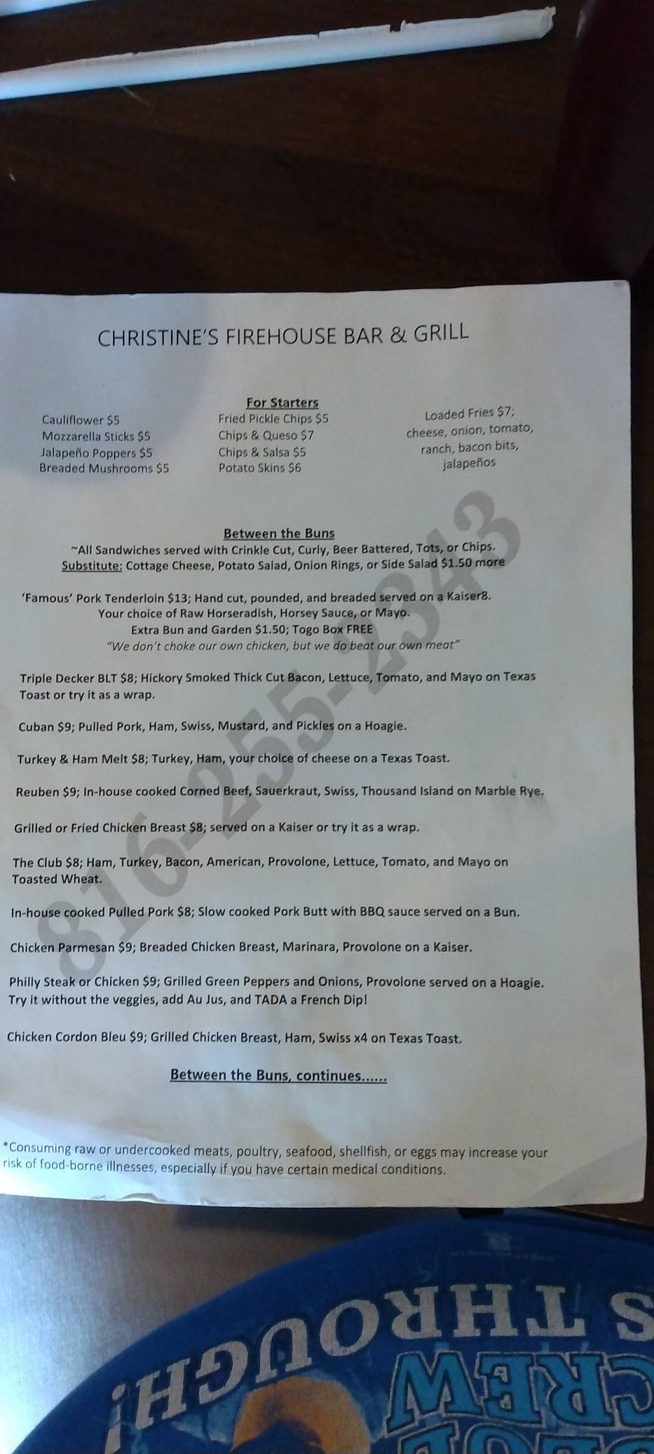 Menu at Christine's Firehouse pub & bar, North Kansas City