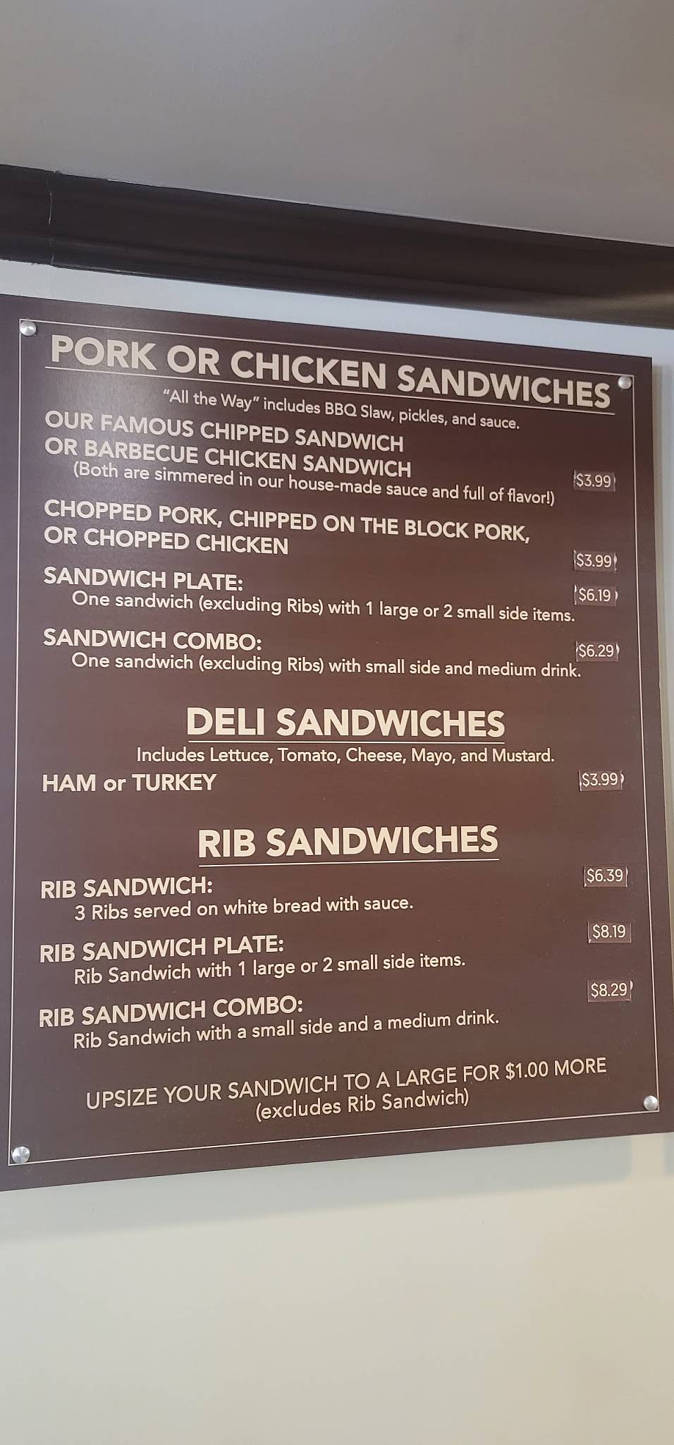 Menu at Chuck's Bar-B-Que, Opelika