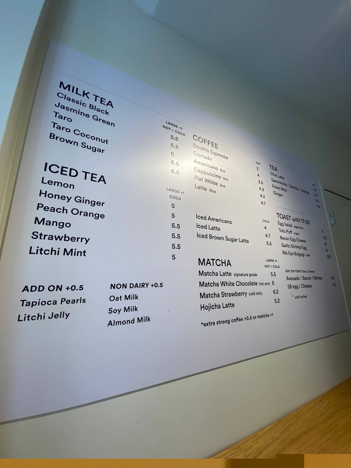 Menu at Chun Café, Amsterdam