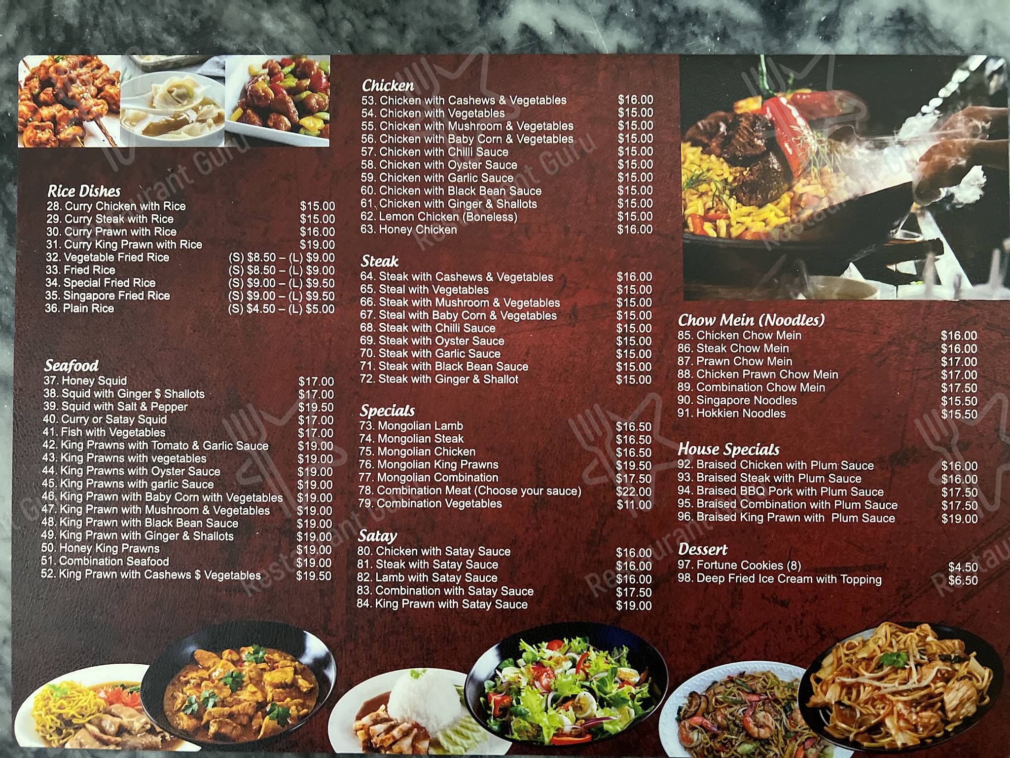 Menu at Chun Lai Chinese Restaurant, Laidley