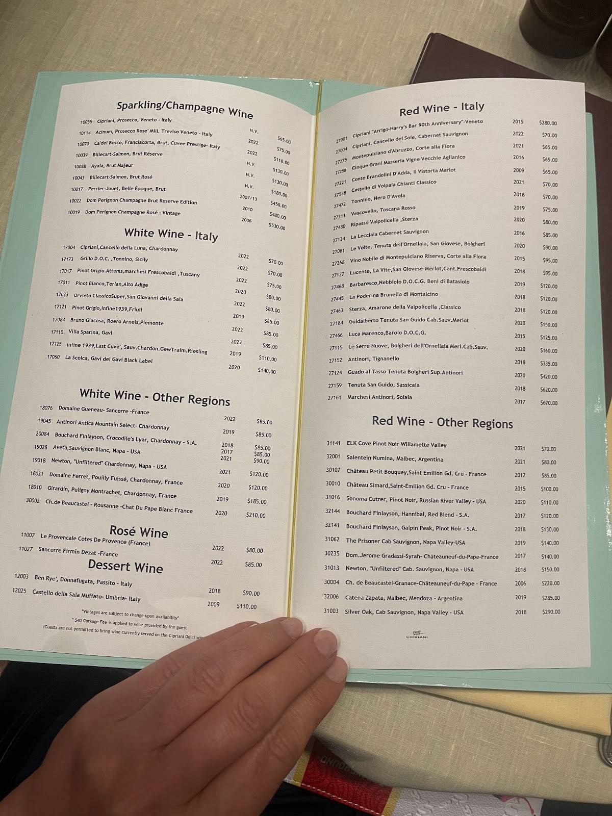 Menu at Cipriani Dolci restaurant, West New York