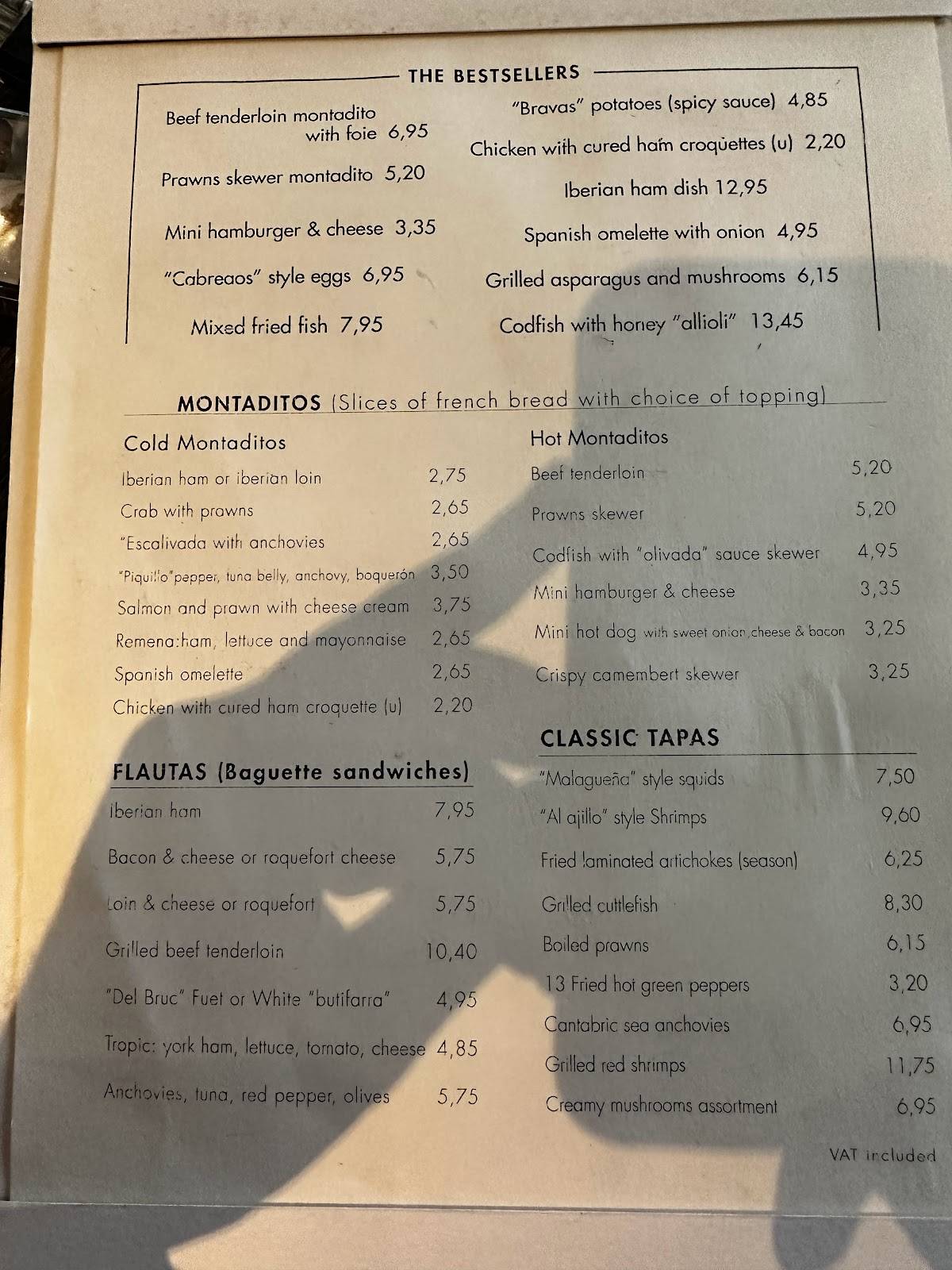 Menu at Ciutat Comtal pub & bar, Barcelona, Rambla de Catalunya