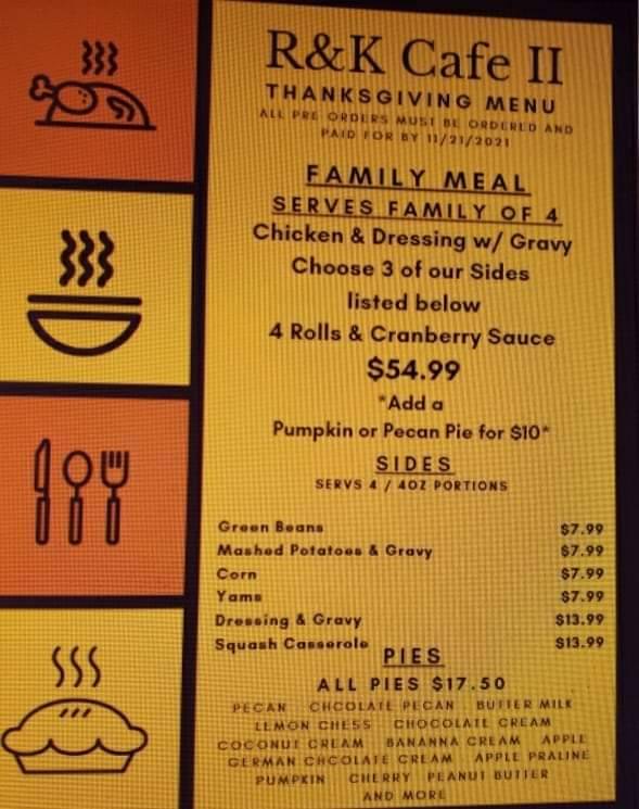 Menu at R&K Cafe II, Cleburne