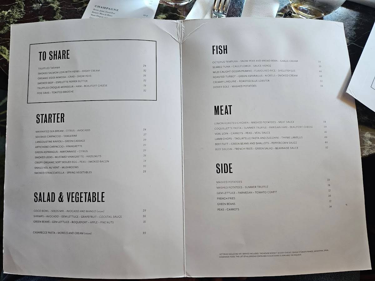 Menu at CoCo restaurant, Paris, Palais Garnier