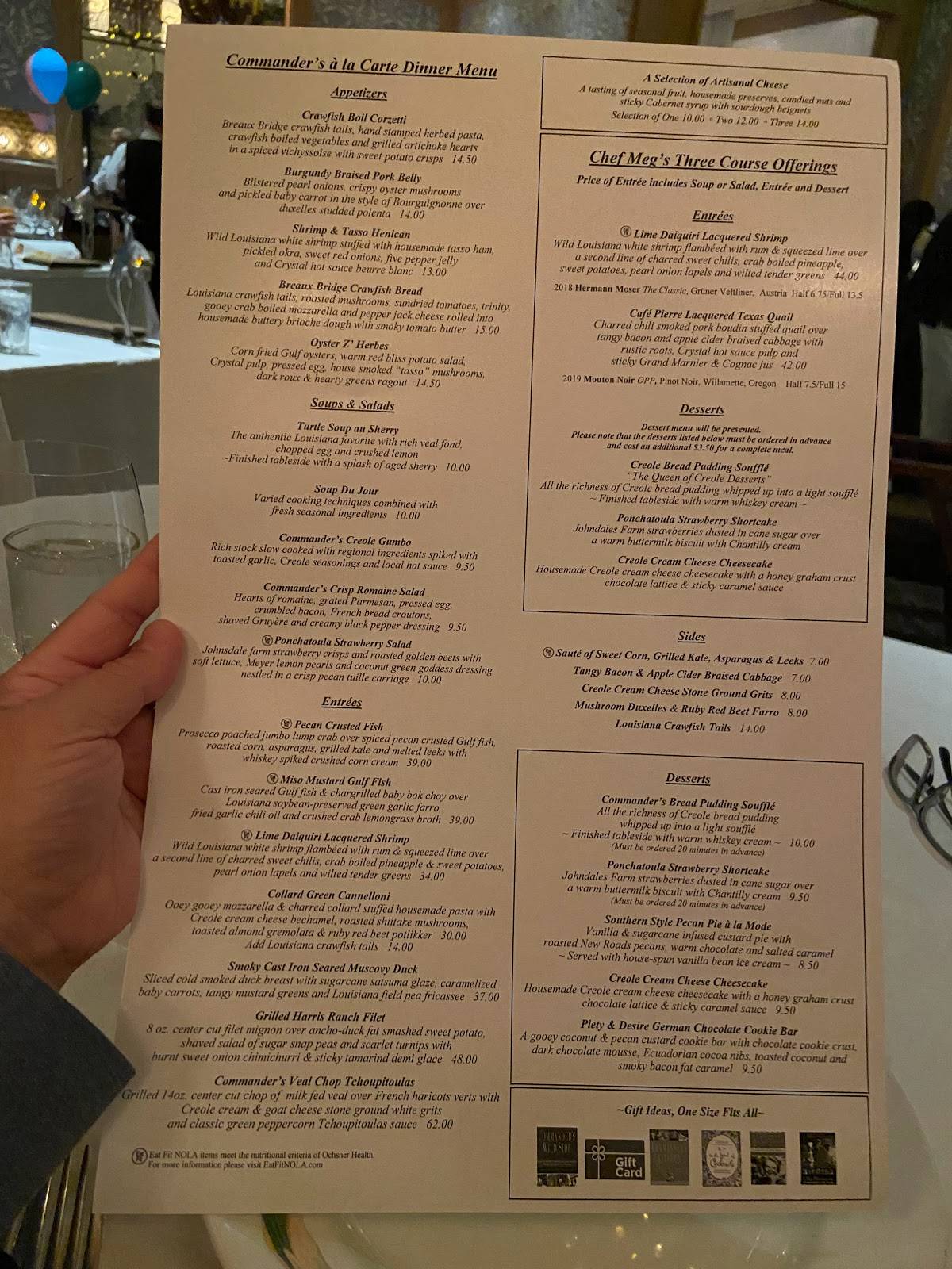 Menu at Commander's Palace pub & bar, New Orleans
