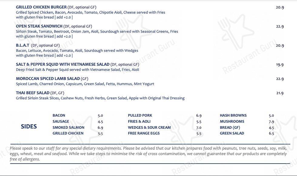 Menu at Constellation Cafe, Auckland