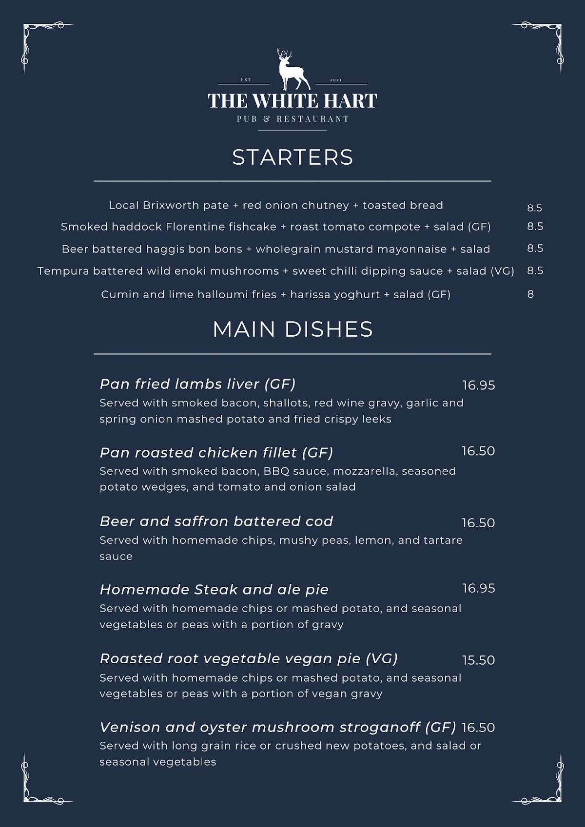Menu at The White Hart - Corby pub & bar, Corby