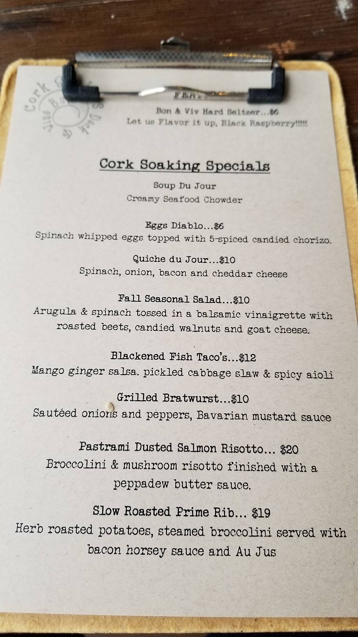 Menu at Cork Soakers Deck & Wine Bar, Cape Coral