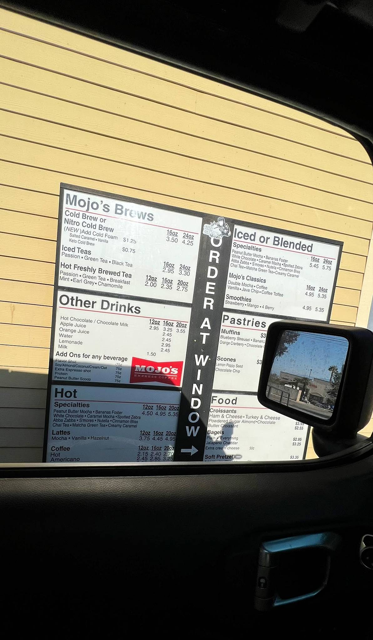 Menu at Mojo's Drive Thru Coffee LLC cafe, Corona