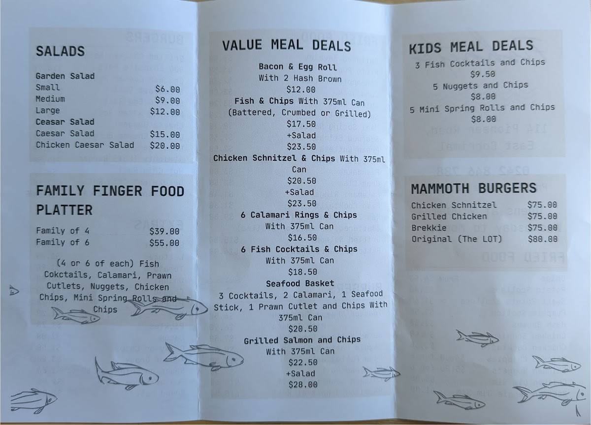 Menu at Fishnets Takeaway & Catering restaurant, East Corrimal