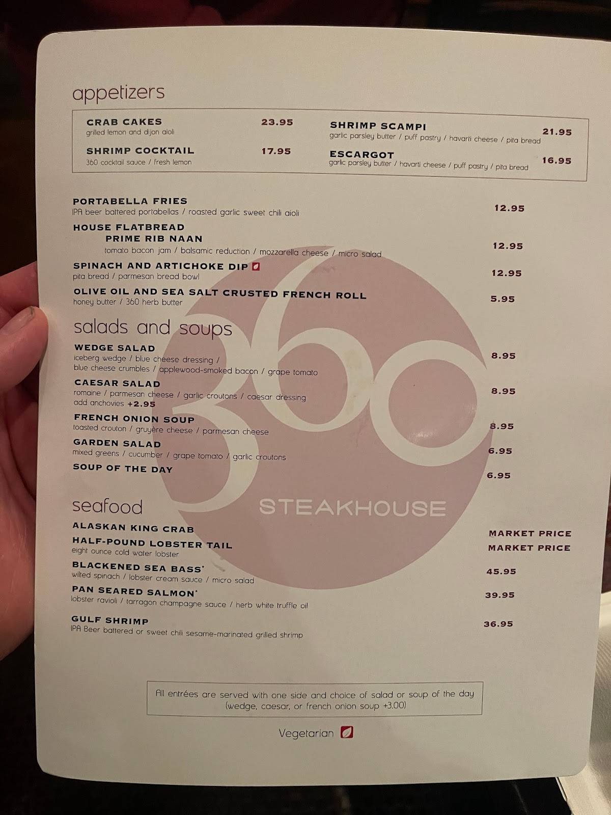 Menu at 360 Steakhouse, Council Bluffs