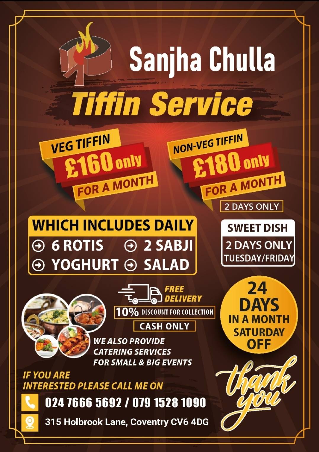 Menu at Sanjha chulla, Coventry