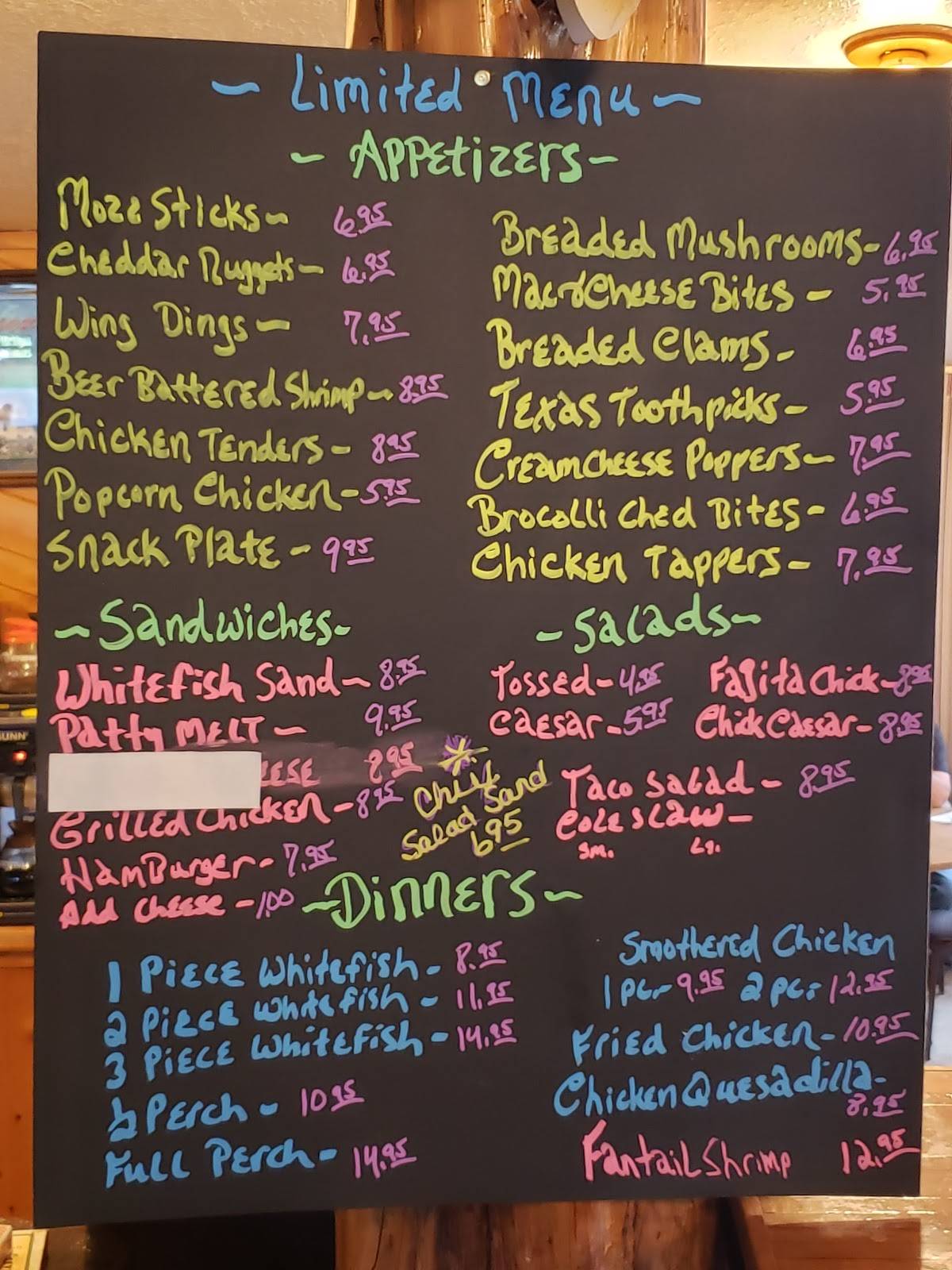 Menu at Cozy Inn pub & bar, Brimley