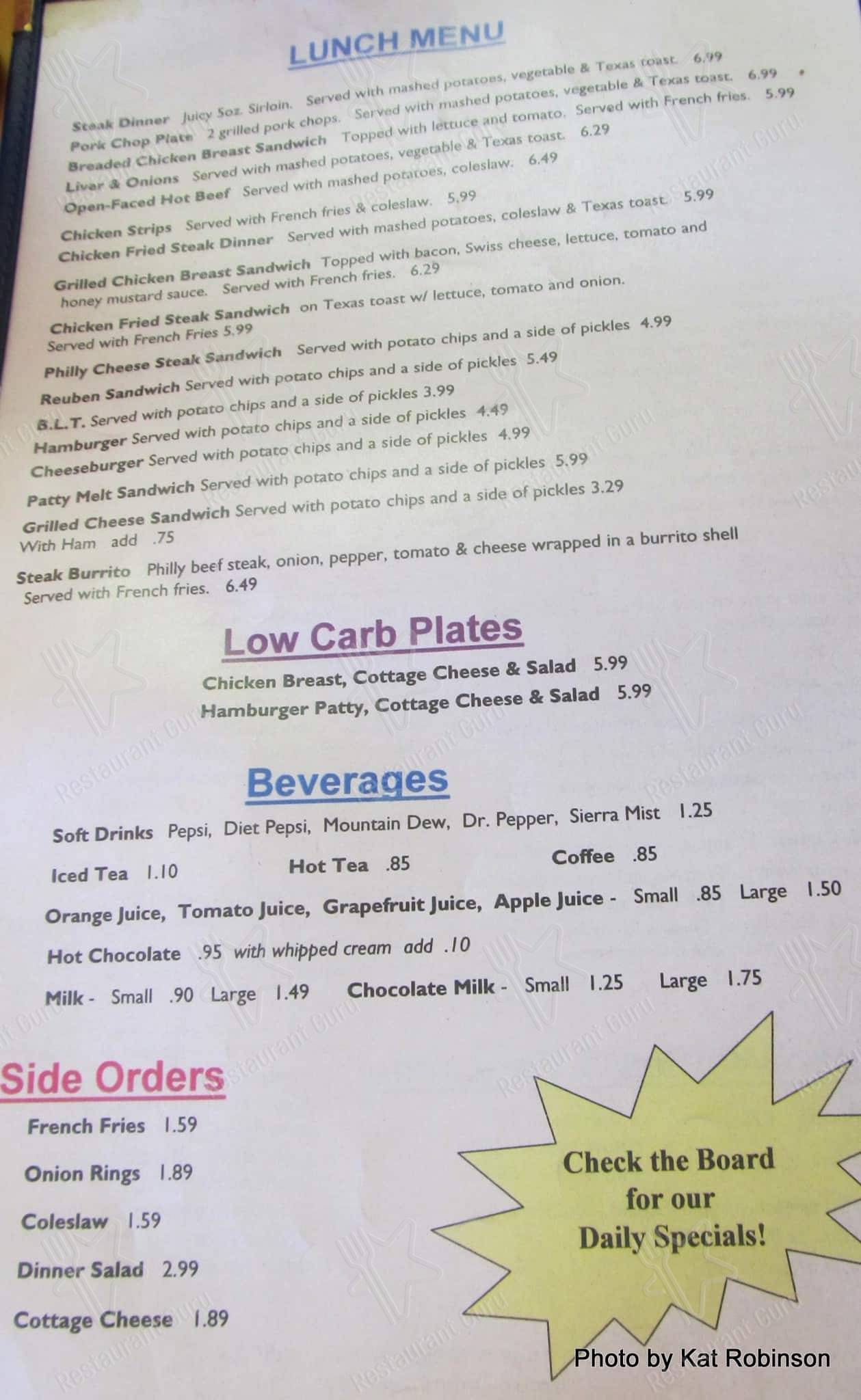 Menu at The Cozy Kitchen restaurant, Mountain Home