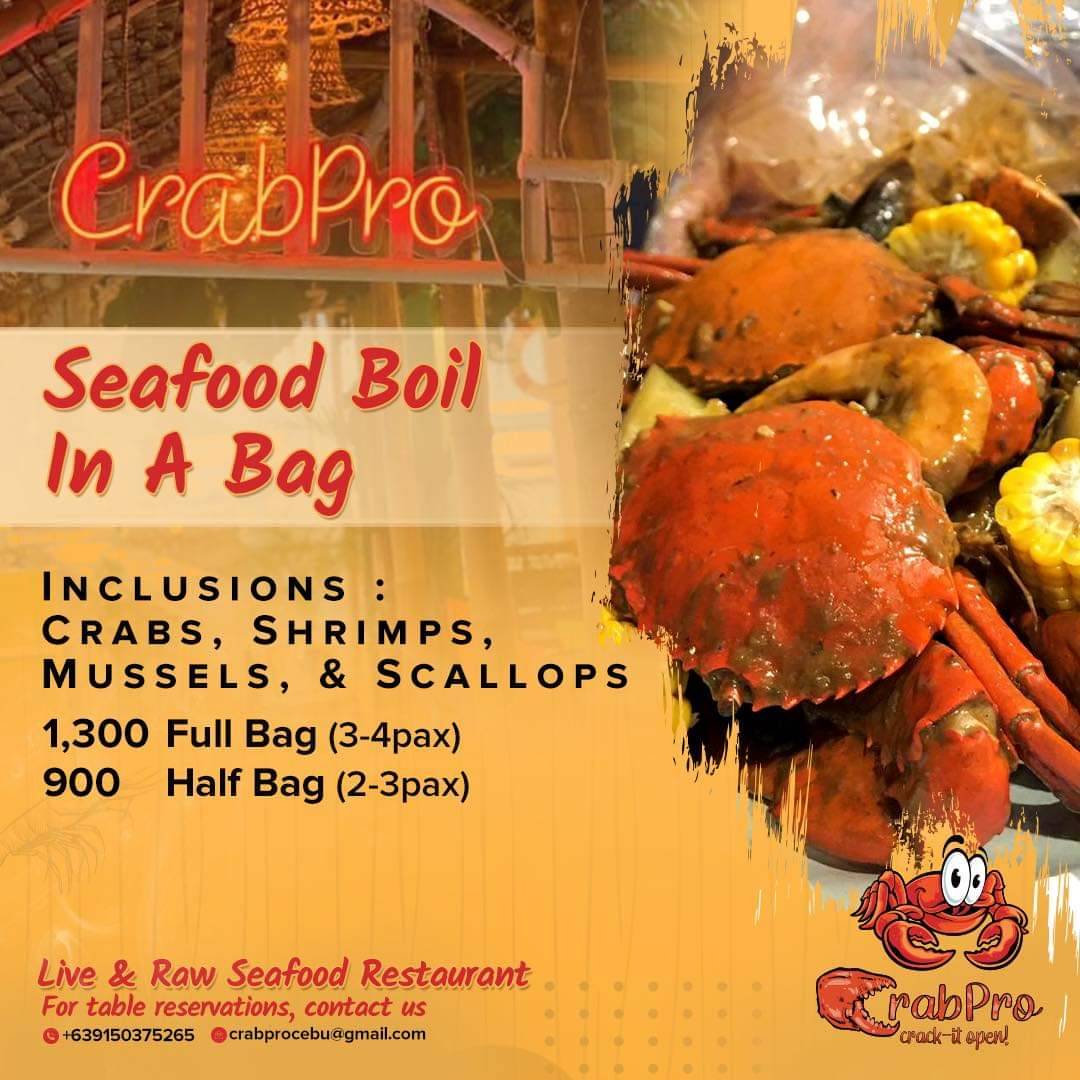 Menu at CrabPro Cebu restaurant, Cebu City